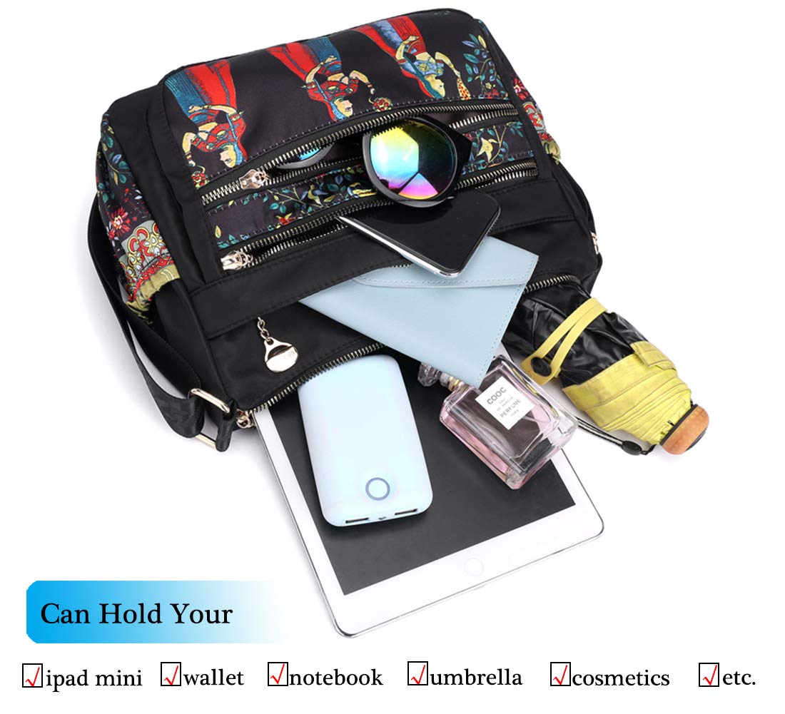 Collsants Small Nylon Crossbody Bag Everyday Purse for Women Travel Shoulder Bag Multi Pocket (mc)