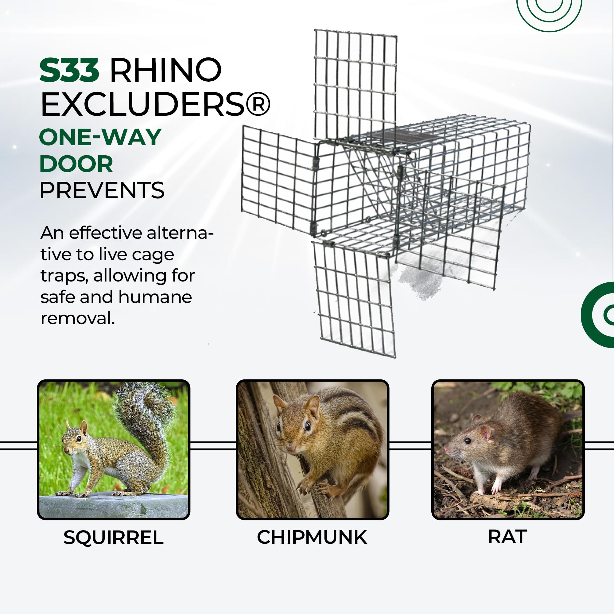 Rhino Excluders® S33 One Way Door for Removal of Squirrels, Chipmunks and Rats