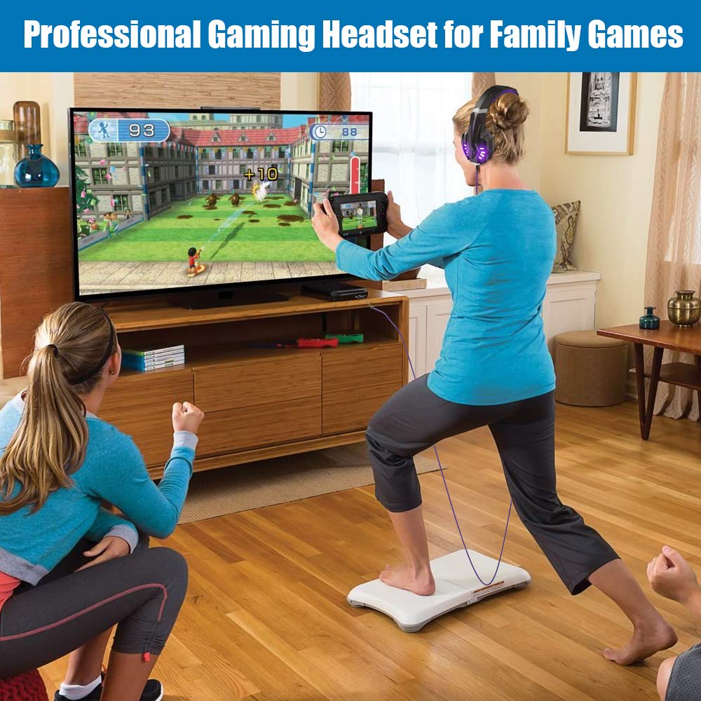 BENGOO Stereo Gaming Headset for PS4, PC, Xbox One Controller, Noise Cancelling Over Ear Headphones Mic, LED Light, Bass Surround, Soft Memory Earmuffs for Laptop Mac Nintendo Switch Games - Purple