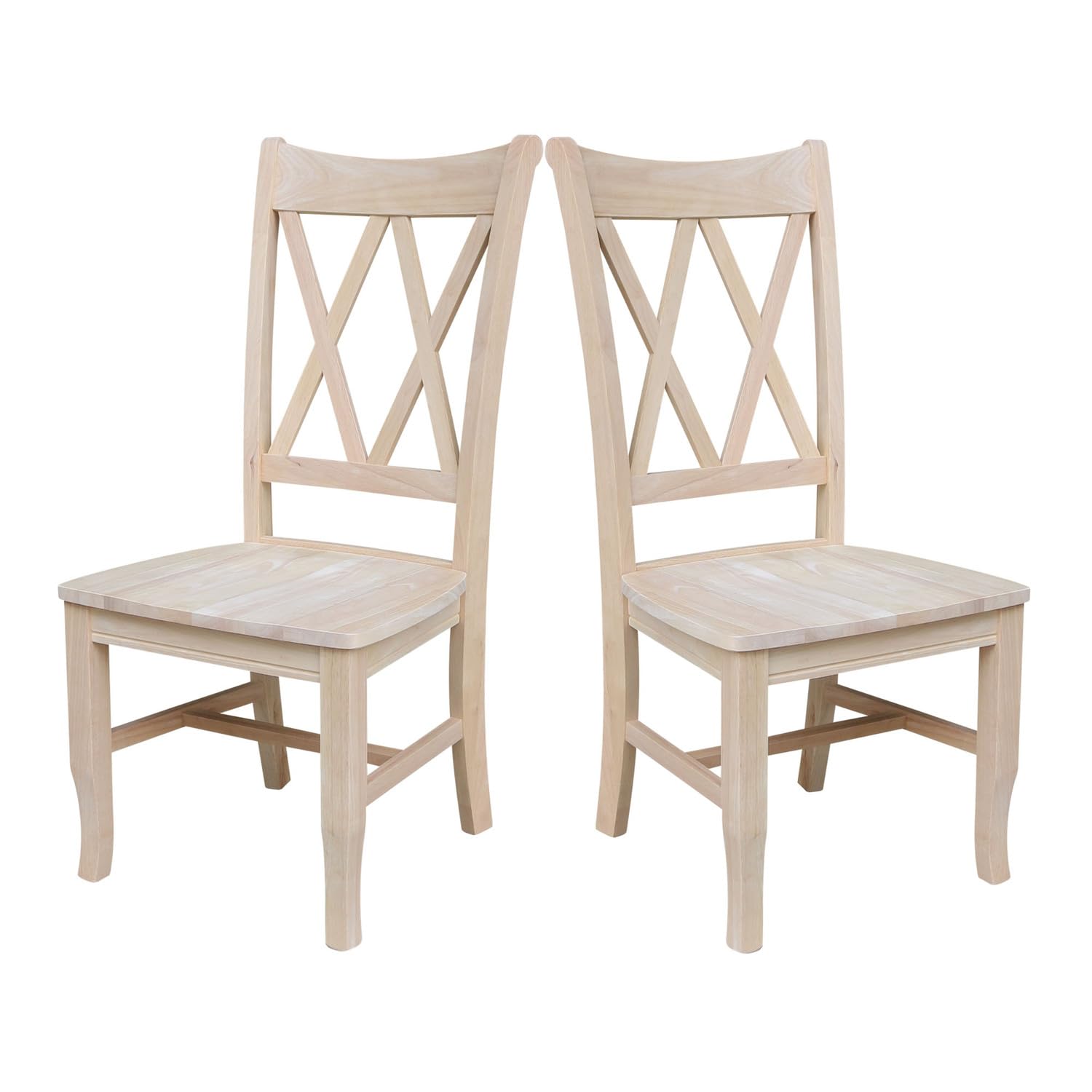 International Concepts Set of Two Double X-Back Dining Chair, 19.9"W x 22"D x 41.3"H, Wood Unfinished