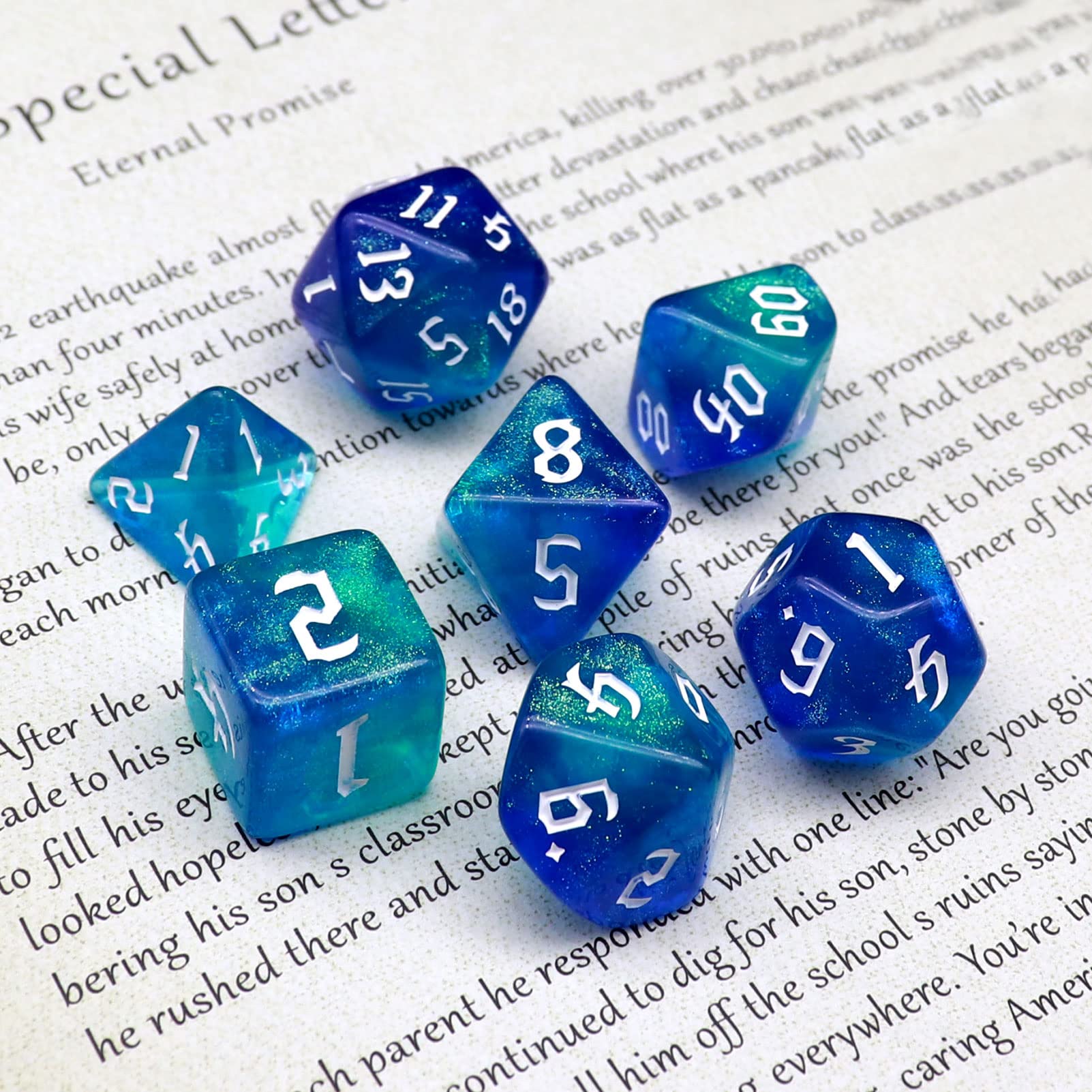 Haxtec 14PCS Glitter DND Dice Set Purple Blue Polyhedral RPG Dice for Dungeons and Dragons Gift