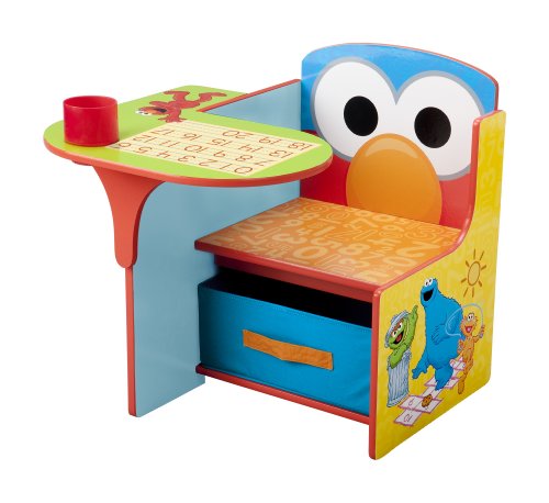 Delta Children Chair Desk with Storage Bin + Design and Store 6 Bin Toy Storage Organizer, Sesame Street (Bundle)