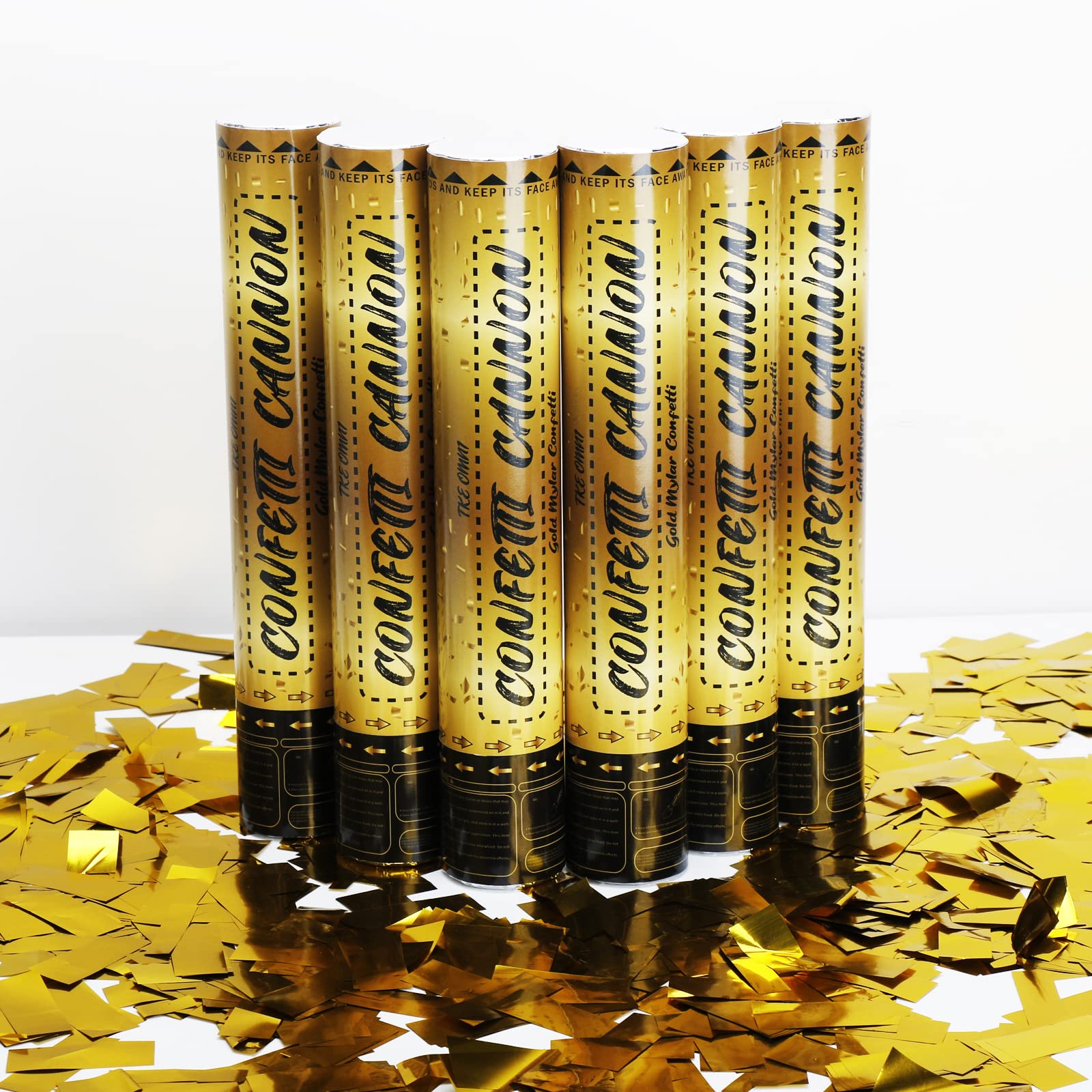 TKE OMNI 12 Inch Confetti Cannons (6 Pack) – Gold Mylar Confetti Poppers - Air Powered Party Poppers Confetti Shooters for Birthday, Wedding, Graduation, Christmas, New Year Celebrations