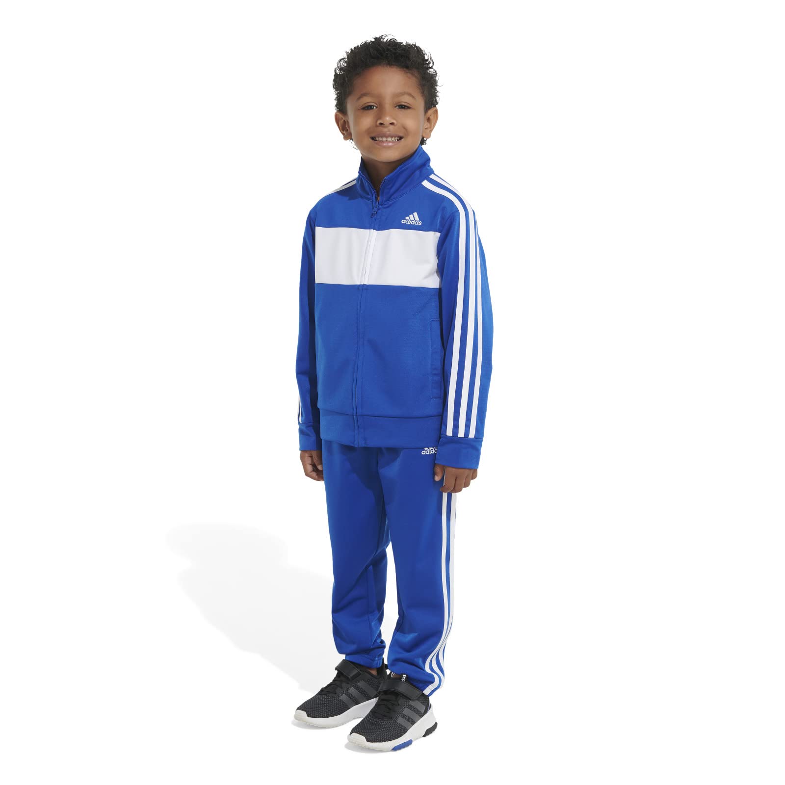 adidas Boys' Little Tricot Jacket & Pant Clothing Set, Essential Tricot Brite Blue, 4T