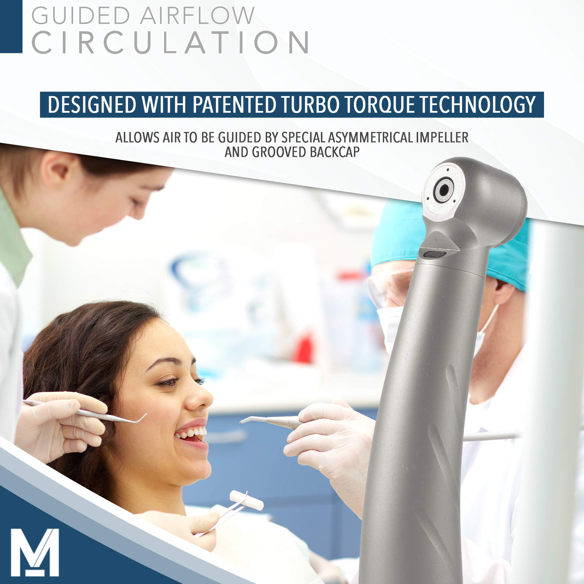 Medidenta Turbo Torque 1200 Mini Head – High-Speed Dental Handpiece, Air Free with Less Vibration for Painless Procedures, 20 Watts of Constant Cutting Power
