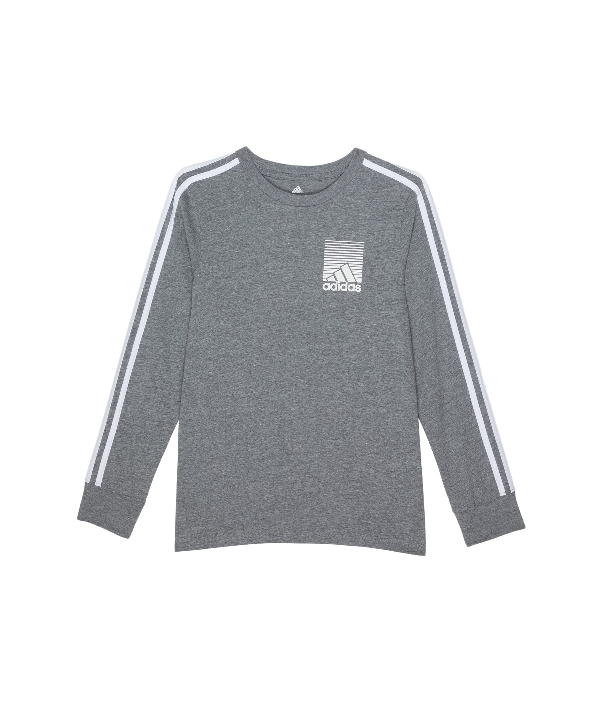 adidas Boys' Long Sleeve Cotton T-Shirt 3-Stripes Tee, Charcoal Grey, Medium (10/12)