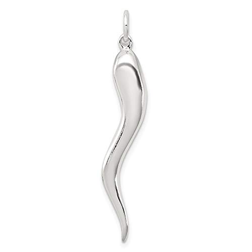 925 Sterling Silver Cornicello Italian Horn Necklace Lucky Protection Amulet Pendant Chilli Pepper Charm 40mm x 6mm Only
