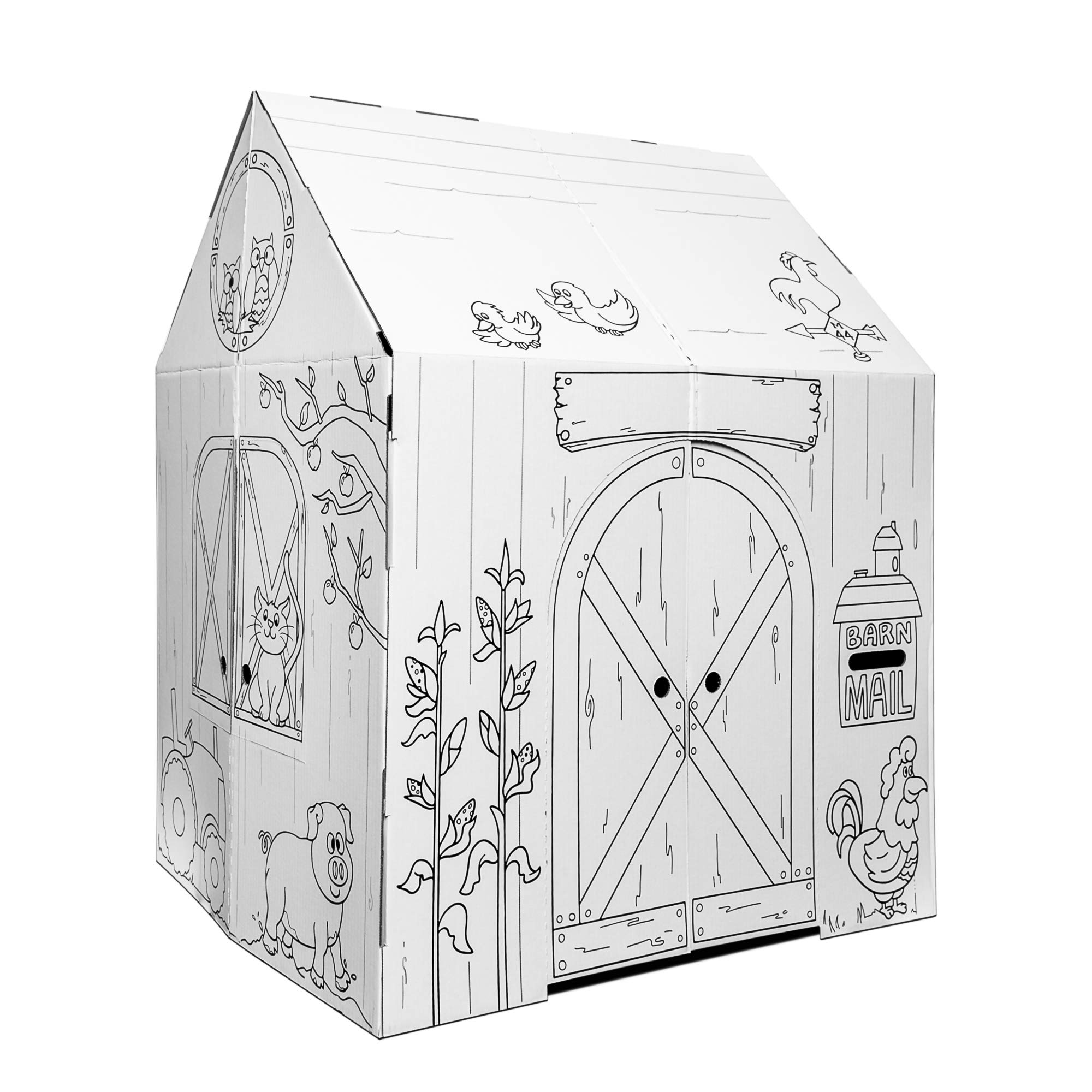 Easy Playhouse Barn - Kids Art & Craft for Indoor & Outdoor Fun, Color Favorite Farm Animals – Decorate & Personalize The Cardboard Fort, 32" X 26. 5" X 40. 5" - Made in USA, Age 3+