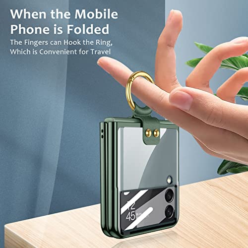 DOOTOO for Samsung Galaxy Z Flip 4 Case with Ring Luxury Transparent Plating PC Crystal Cover Anti-Scratch Glass Camera Lens Protector All-Inclusive Case for Galaxy Z Flip 4 5G 2022 (Green with Ring)