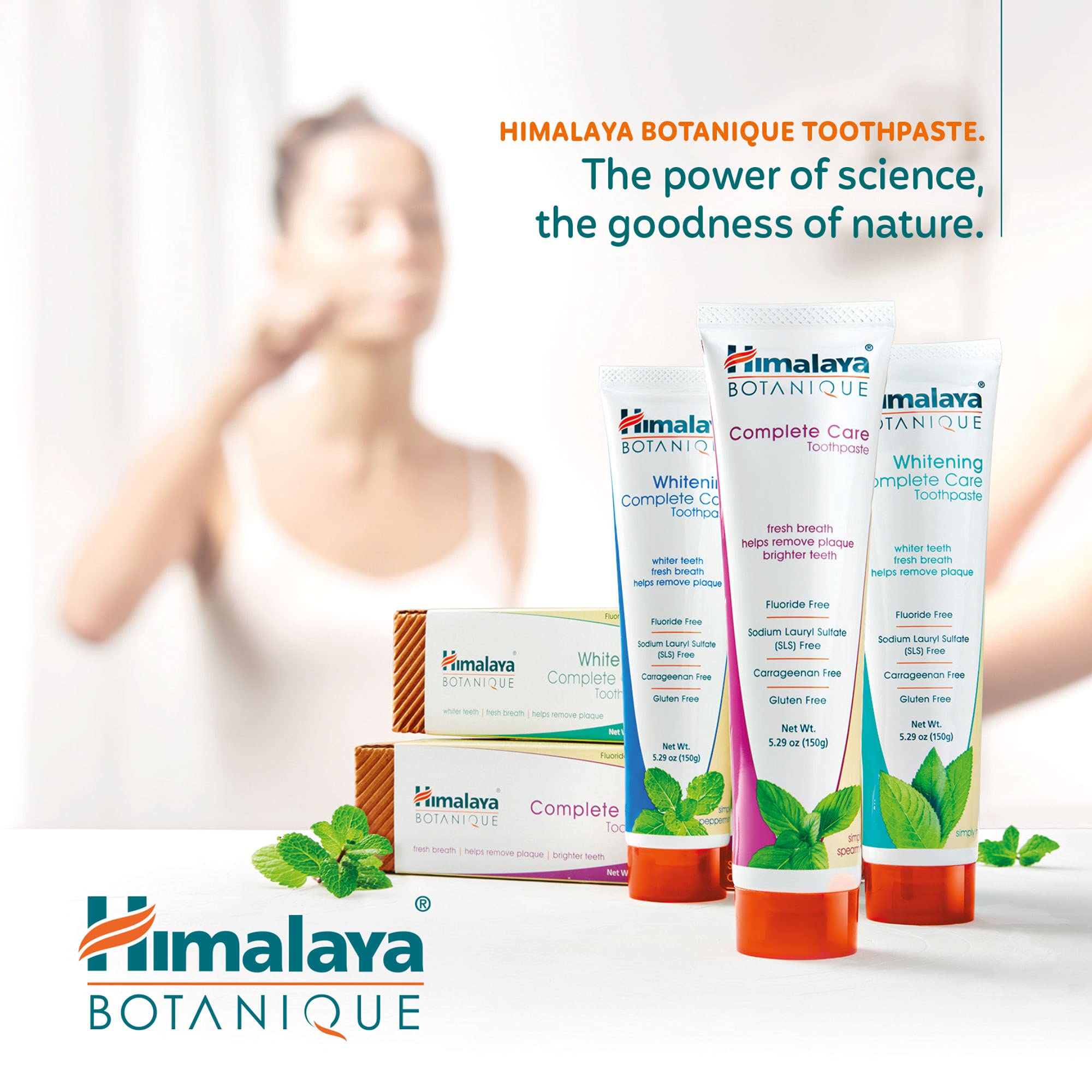 Himalaya Botanique Complete Care Toothpaste, Spearmint Flavor, Fights Plaque, Freshens Breath, Fluoride Free, No Artificial Flavors, SLS Free, Cruelty Free, Foaming, 5.29 Oz, 1 Pack
