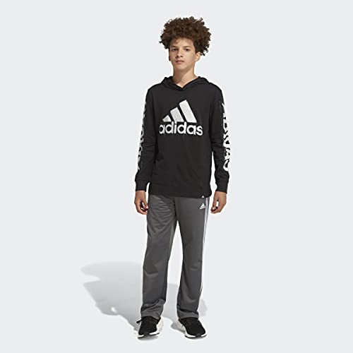adidas Boys' Long Sleeve Adi Warp Hooded Tee, Black with Silver, Large (14/16)