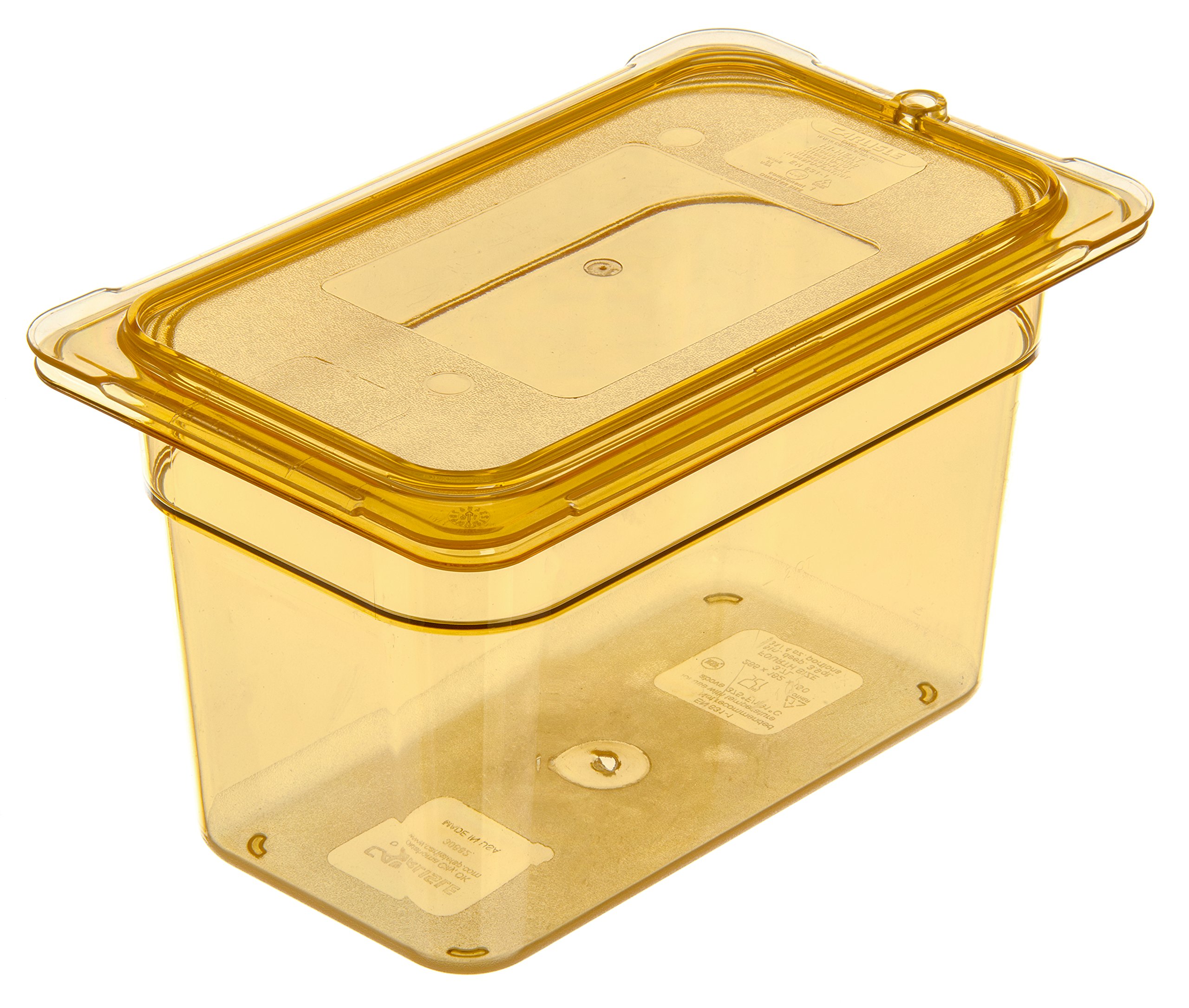 Carlisle FoodService Products StorPlus High-Heat 1/6-Size Food Pan, 6 Deep Food Storage Container with 4 Quart Capacity, High Heat Plastic, 1/6 Size, Amber, (Pack of 6)