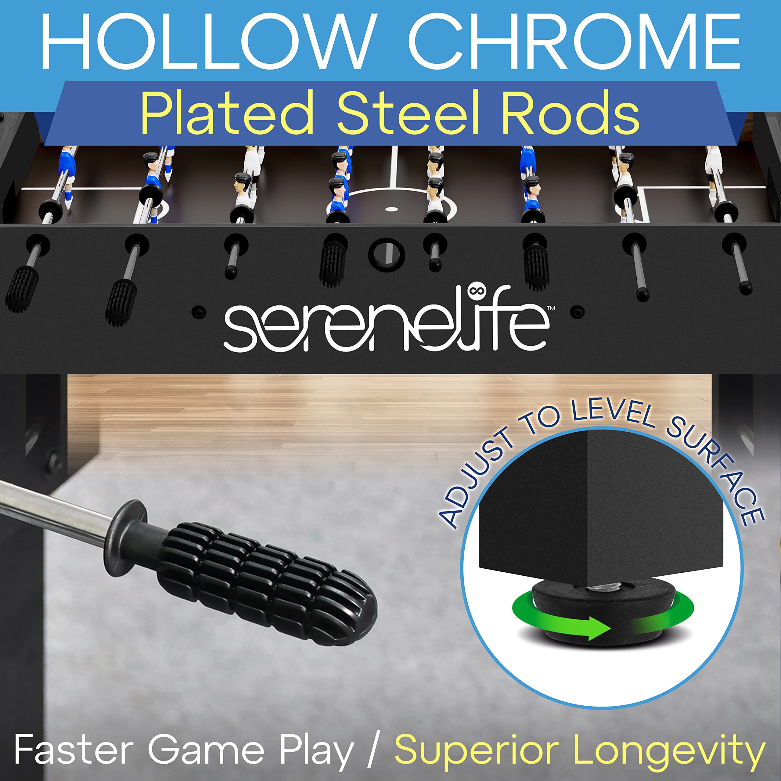 SereneLife 48in Competition Sized Foosball Table, Soccer for Home, Arcade Game Room, 2 Balls, 2 Cup Holders 2x4ft for Man Cave or Basement - Standing or Tabletop, Black