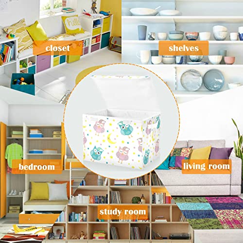 CaTaKu Owls Moon Stars Storage Bins with Lids and Handles, Fabric Large Storage Container Cube Basket with Lid Decorative Storage Boxes for Organizing Clothes