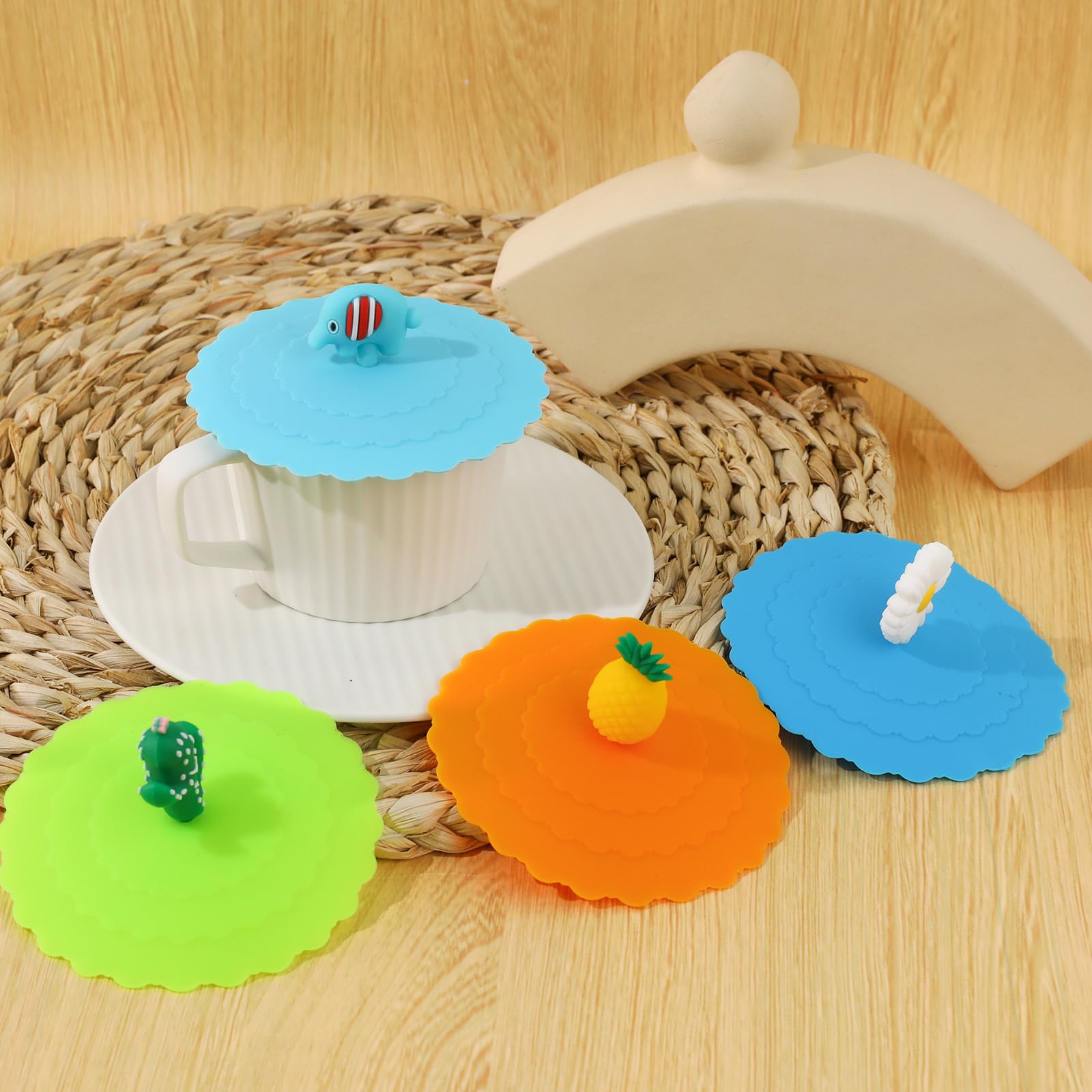 8 Pcs Silicone Cup Lids Mug Cover Colorful Anti-dust Coffee Cup Mug Covers Cute Silicone Mug Lid Cover for Cups Mugs Outdoors and Indoors(Style 1)