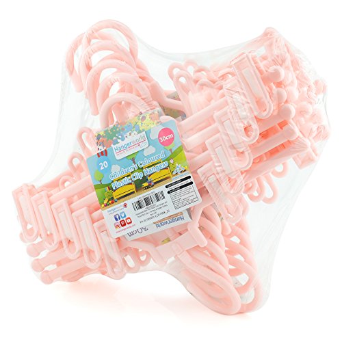 HANGERWORLD 11.8inch Kids Toddler Baby Pant and Skirt Hangers with Clips Swivel Hook (10 Pack, Pink)