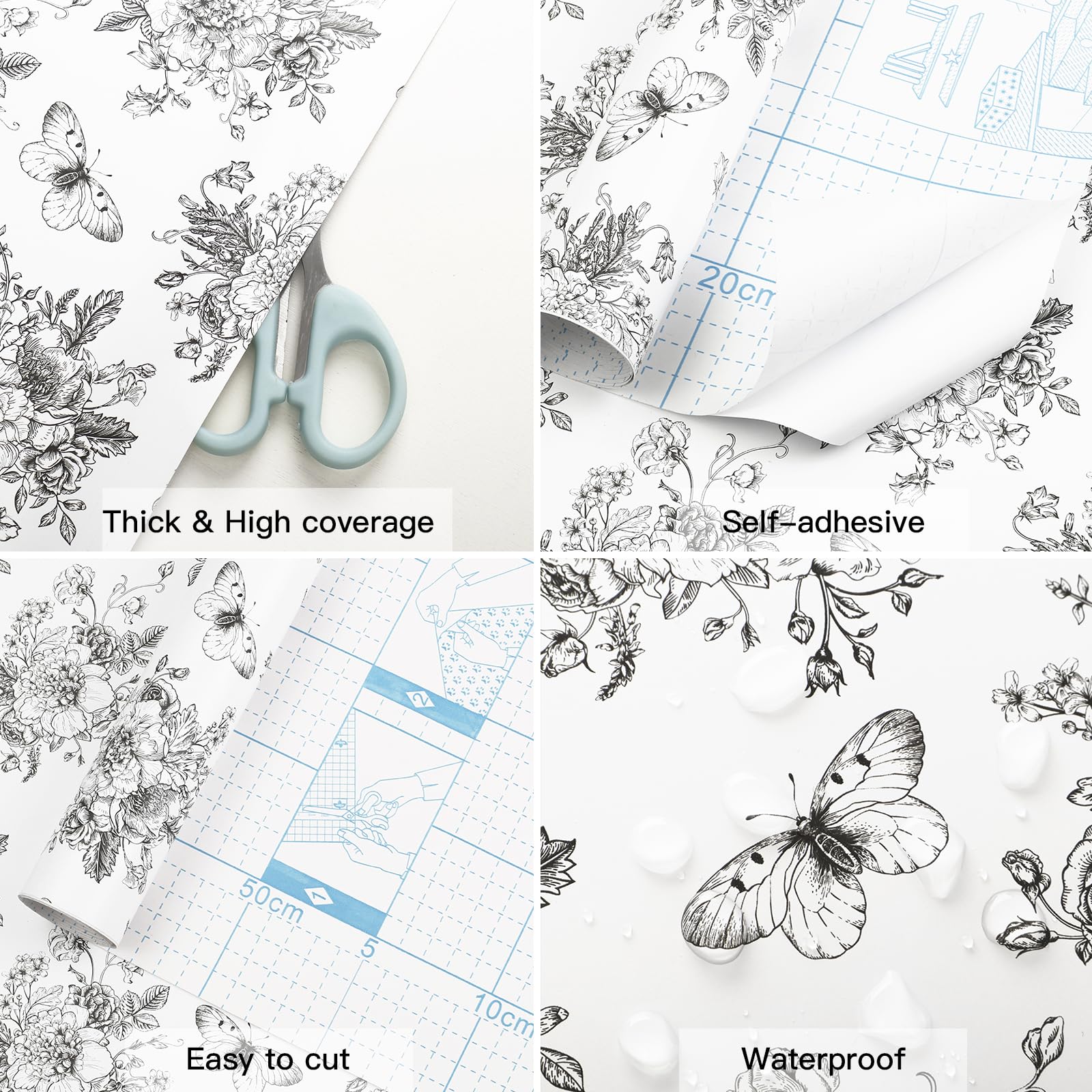 Micpolo Floral and Butterfly Self Adhesive Shelf Liner for Kitchen Bedroom Cabinets Waterproof Drawer Liner Dresser Vinyl Rolls 17.7In X 78.7In