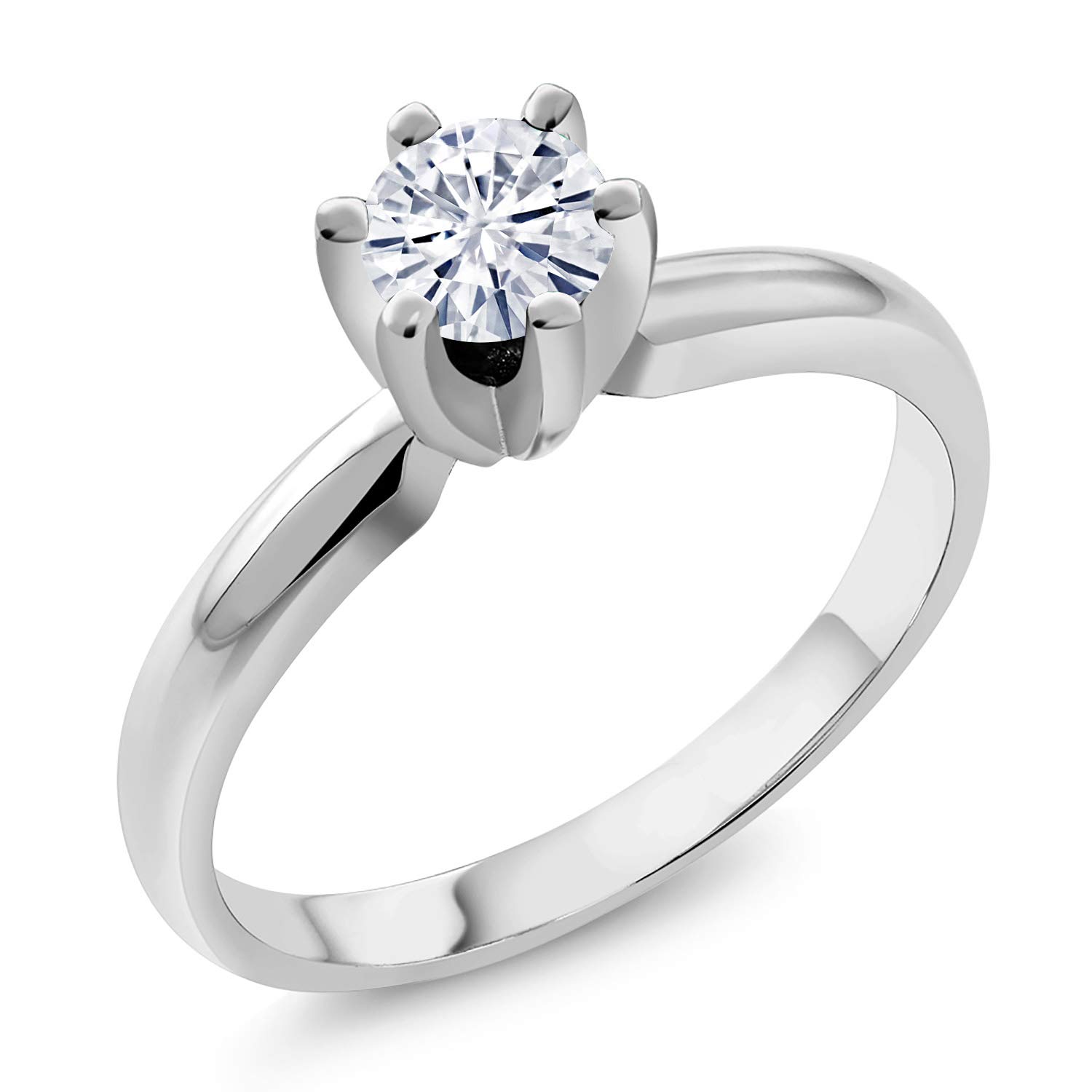 925 Sterling Silver Forever Classic Moissanite From Charles & Colvard Solitaire Engagement Ring For Women (0.50 Cttw, Round 5MM, Available In Size 5, 6, 7, 8, 9)
