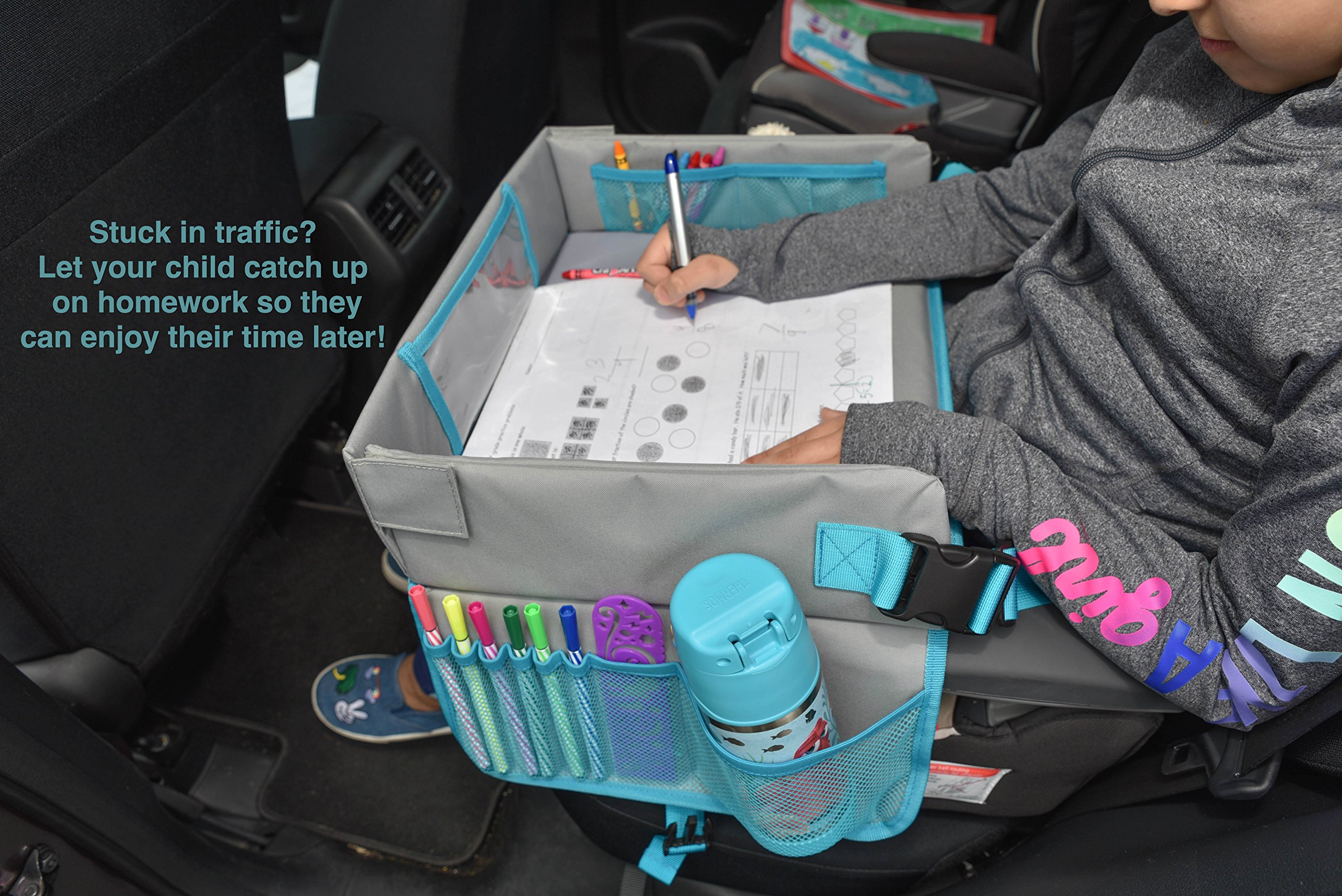 Kids Travel Tray by LillyCrafted-Premium Quality Toddler Car Seat Tray & Lap Table-with Touchscreen Phone & Tablet Holders-Toddler Activity Play & Snack Stroller Organizer-Perfect Travel Accessories