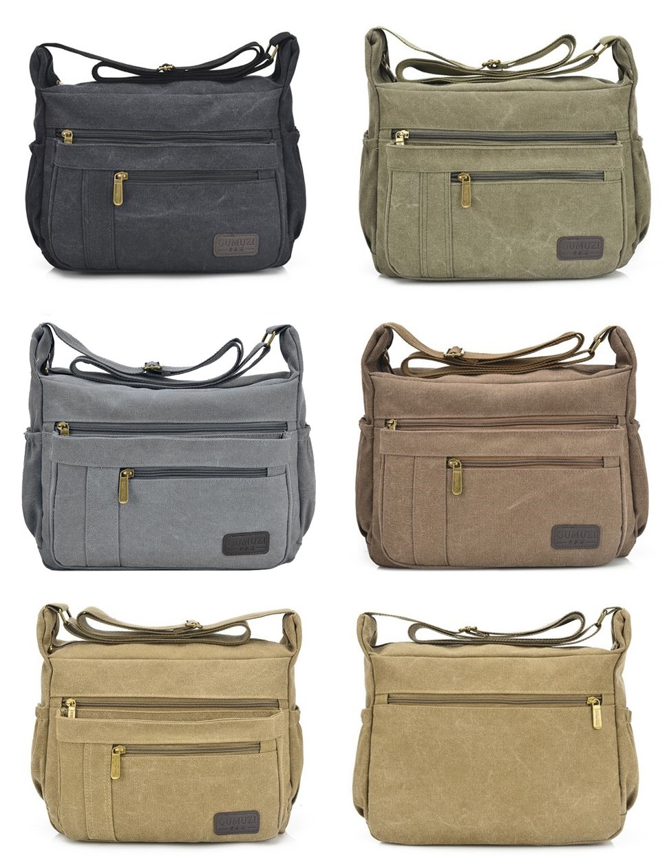 Fabuxry Light Weight Canvas Shoulder Bag for Women Messenger Handbags Cross Body Multi Zipper Pockets Bag (Grey)