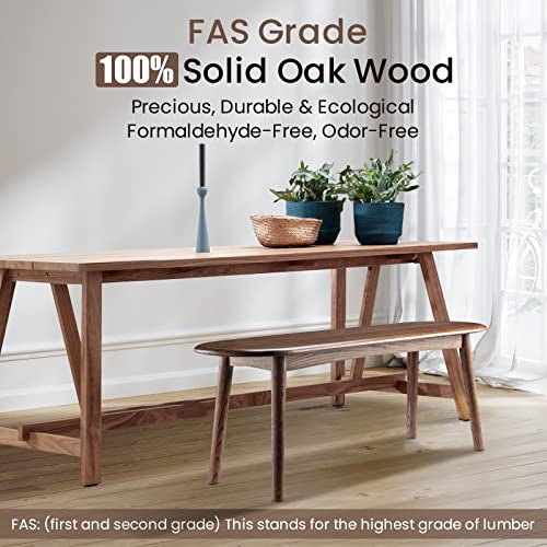 Fancyarn Wood Bench, 47" L FAS Grade 100% Solid Oak Wood Bench w/Rounded Corner, Large Comfortable Seat, Firm Mortise & Tenon Structure, Long Bench for Dining Room, Entryway, Bedroom