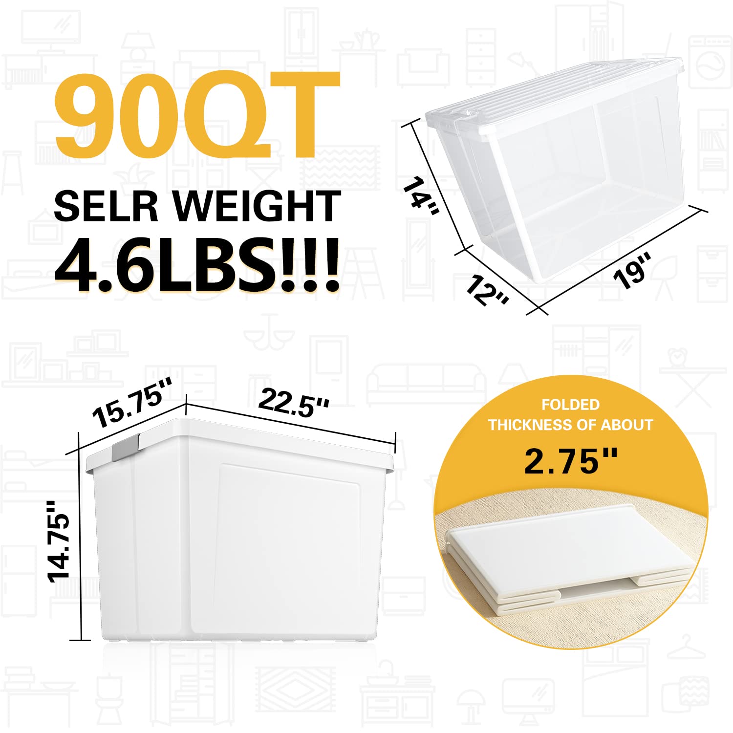 AnHome Heavy Duty Storage Container Clear Plastic Storage Bins Waterproof Foldable Utility Tote Organizing Container Box with Buckle Down Lid Collapsible Storage Box for Clothes Garage Outdoor Etc