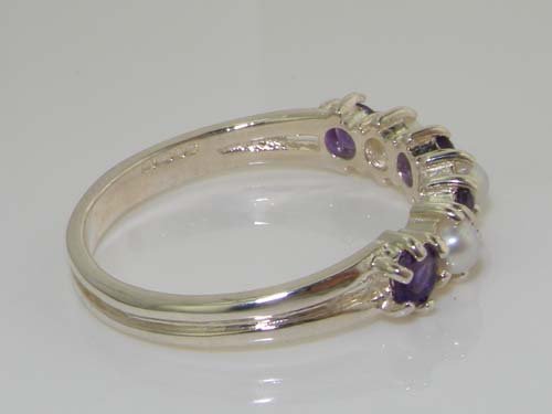 925 Sterling Silver Cultured Pearl & Amethyst Womens Anniversary Ring - Size 8