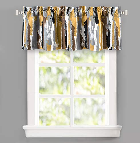 DriftAway Paint Brush Watercolor Ink Stripe Pattern Thermal Insulated Blackout Window Curtain Valance Rod Pocket 2 Layers 52 Inch by 18 Inch Plus 2 Inch Header Gold Black 1 Pack