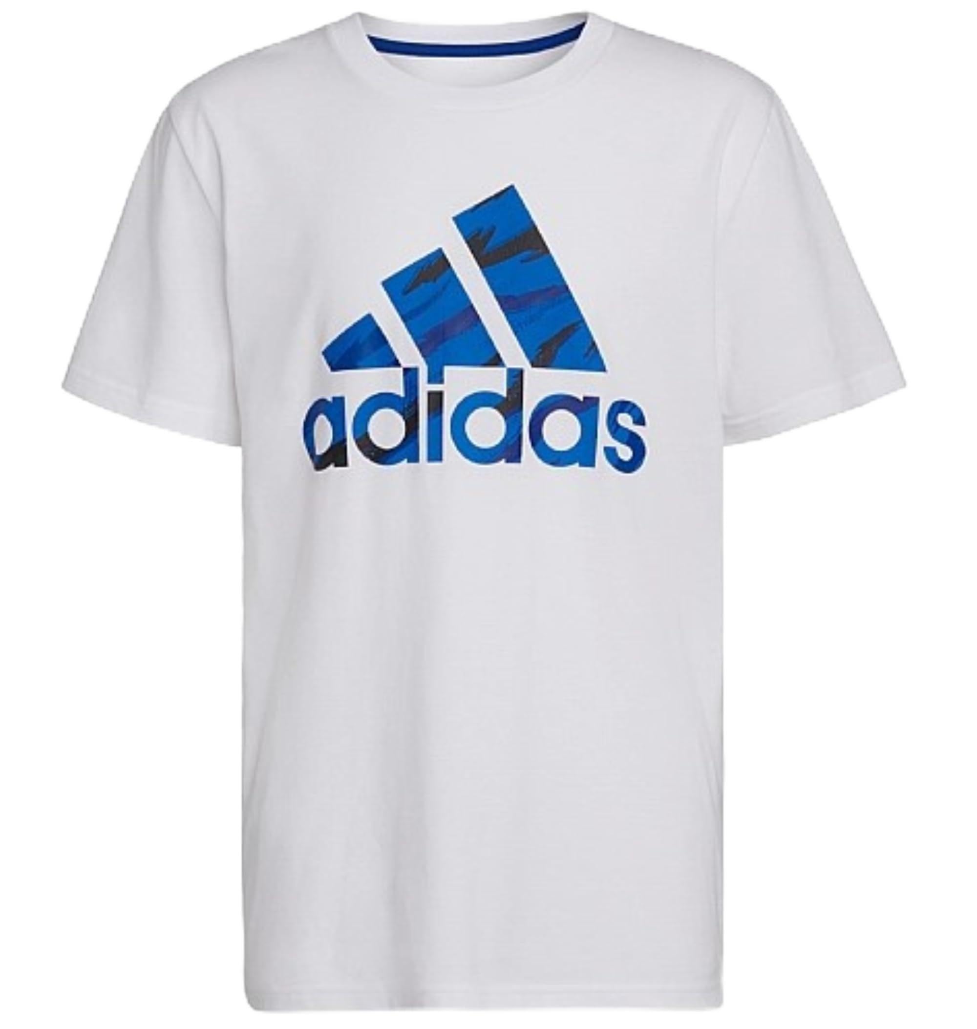 adidas Boys' Short Sleeve Cotton T-Shirt Graphic Tshirt Tee, White Vivid Red, Large (14/16)
