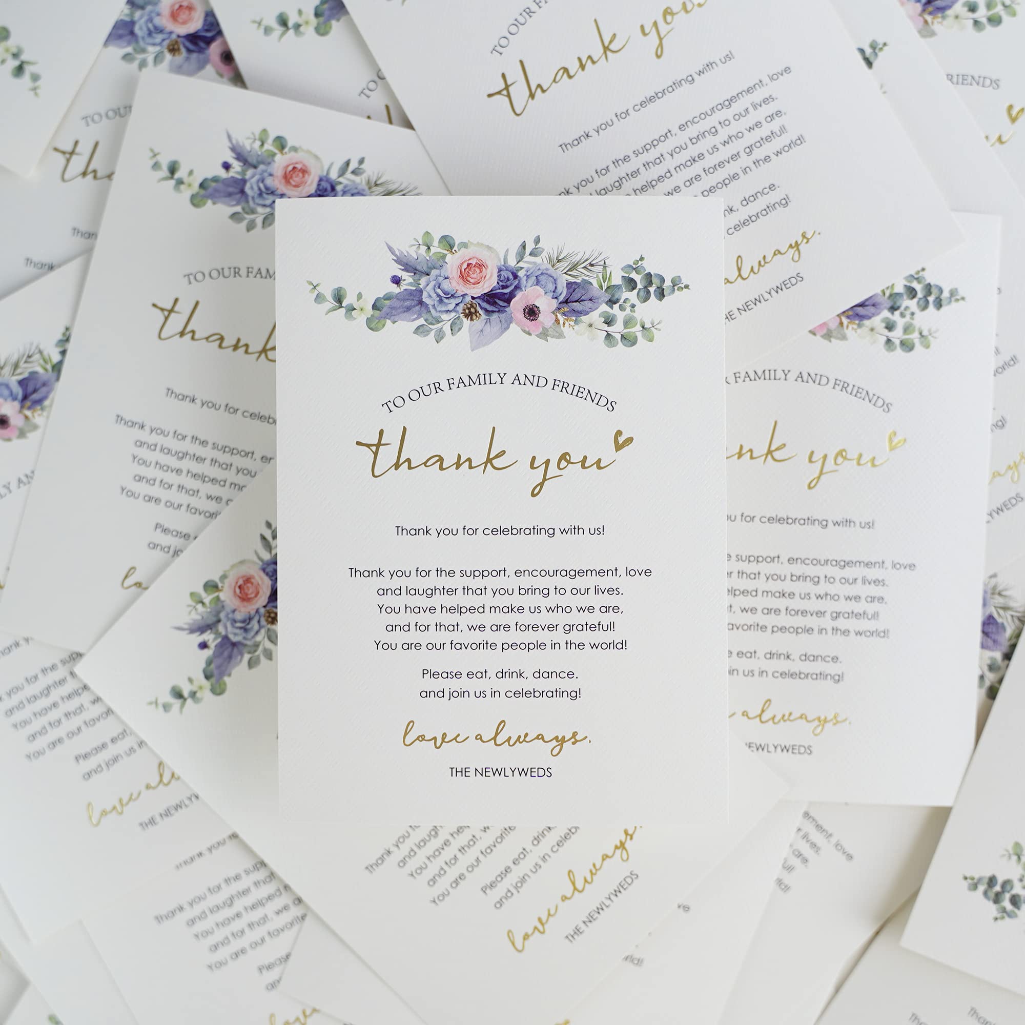 HUIHUANG Place Cards, 50 Pcs Greeting Card for Wedding, Bridal Shower, Thank You, 4 x 6 in, Blue Floral