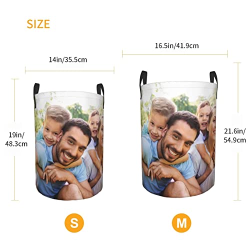Custom Picture Laundry Baskets for Adults Kids, Customized Photo Canvas Collapsible Large Dirty Clothes Storage Basket Organizer Laundry Living Room Bedroom M(21.6x16.5 in)