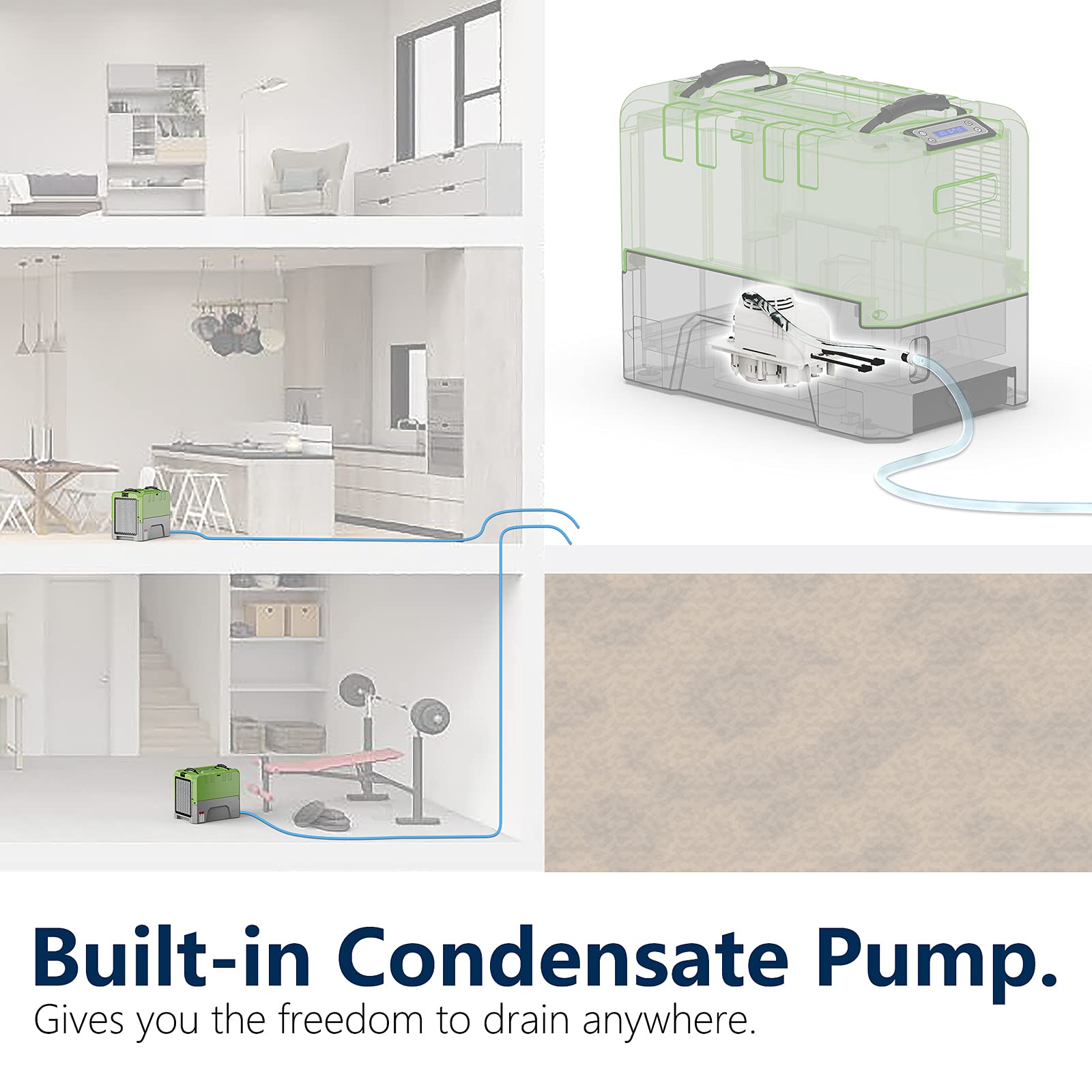 ALORAIR 180 Pint Commercial Dehumidifier with Pump for Basement Warehouse & Job Sites, Large Space Crawl Space Dehumidifier for Efficient Water Damage Restoration,5 Years Warranty,Green