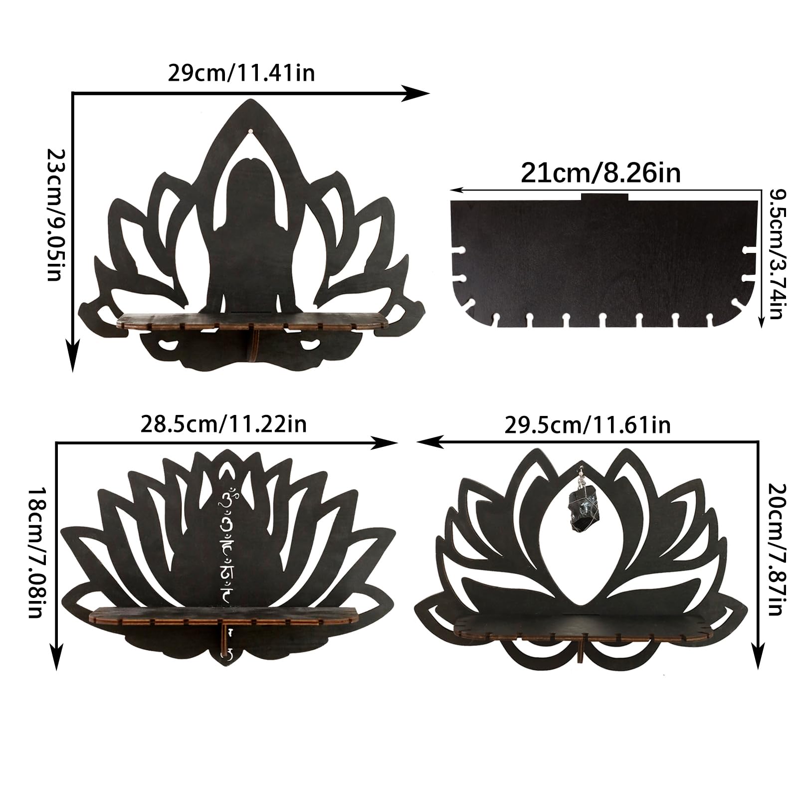 Artilady Lotus Flower Crystal Shelf -3 Pack Floating Shelves for Wall Bedroom Decor Black Cute Display Shelf for Crystals and Stones Aesthetic Boho Room Decorations Witchy Gift for Women…