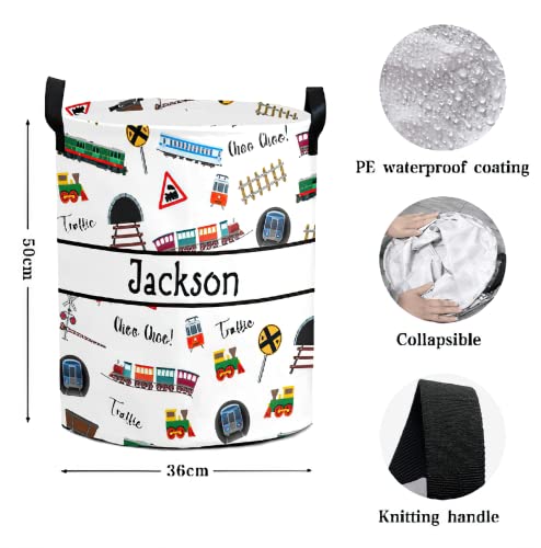 CustomLife Train Kids Customized Dirty Clothes Laundry Basket with Knitting Handle Dirty Clother Bag 19.69 inches (H) x 14.17 inches (W)