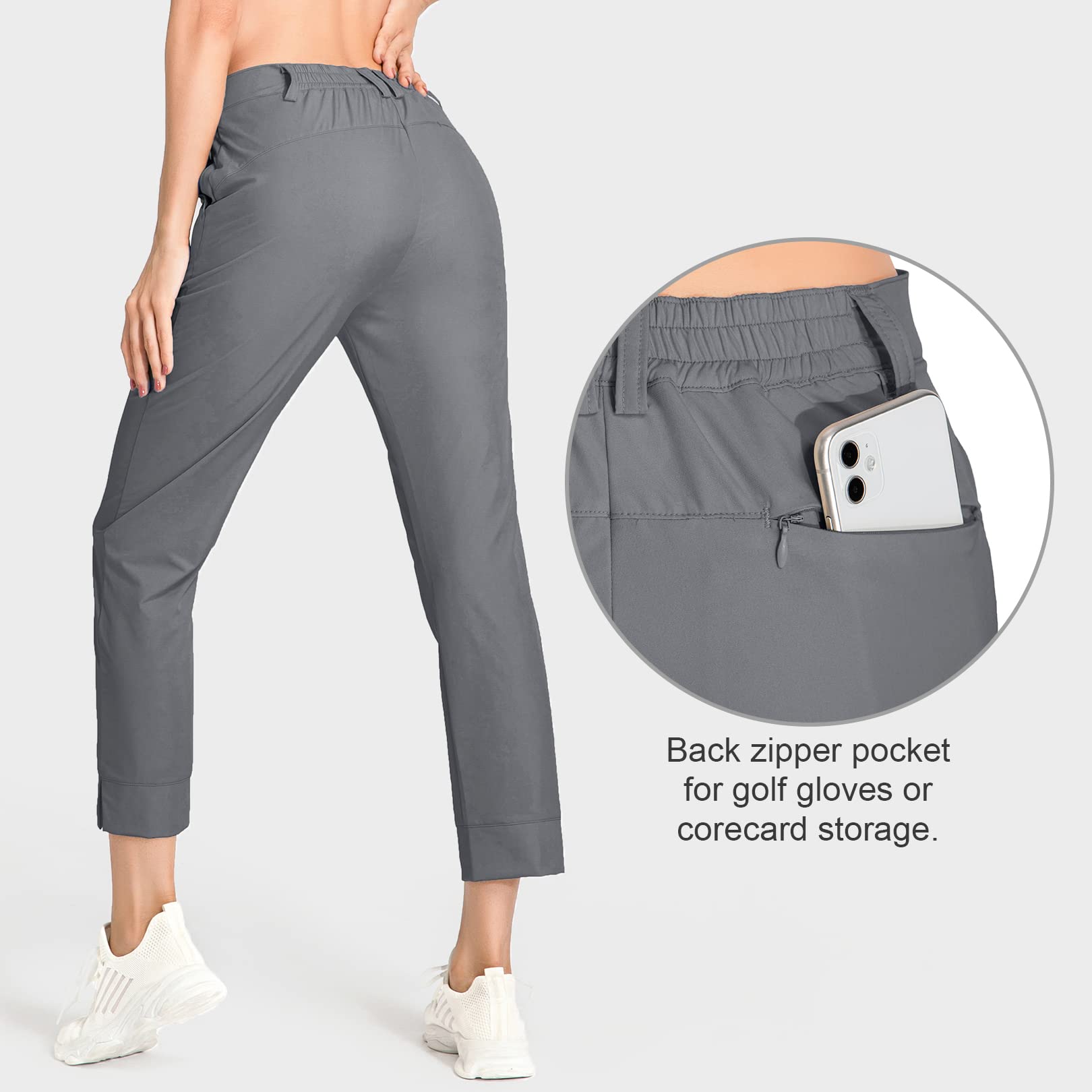 Alfiudad Women's Golf Pants Stretch Lightweight Quick Dry Work Casual Pants Water Resistant with Zipper Pocket#2070 Dark Grey,XS
