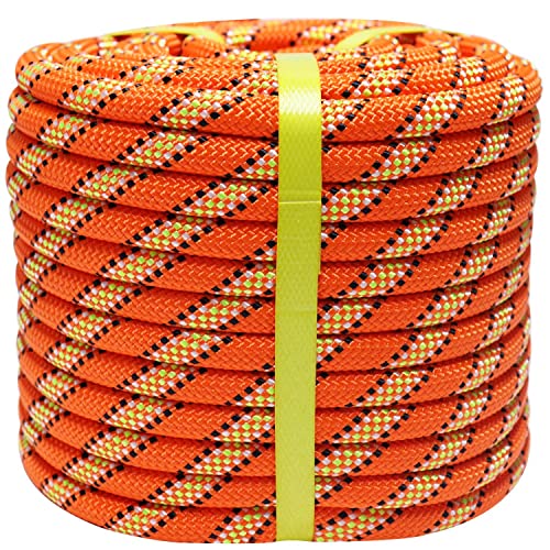 CRAYZA Double Braided Polyester Rope (1/2 in x 50 ft) Strong Arborist Rigging Rope 48 Strands for Tree Work Swing Pulling Sailing, Orange