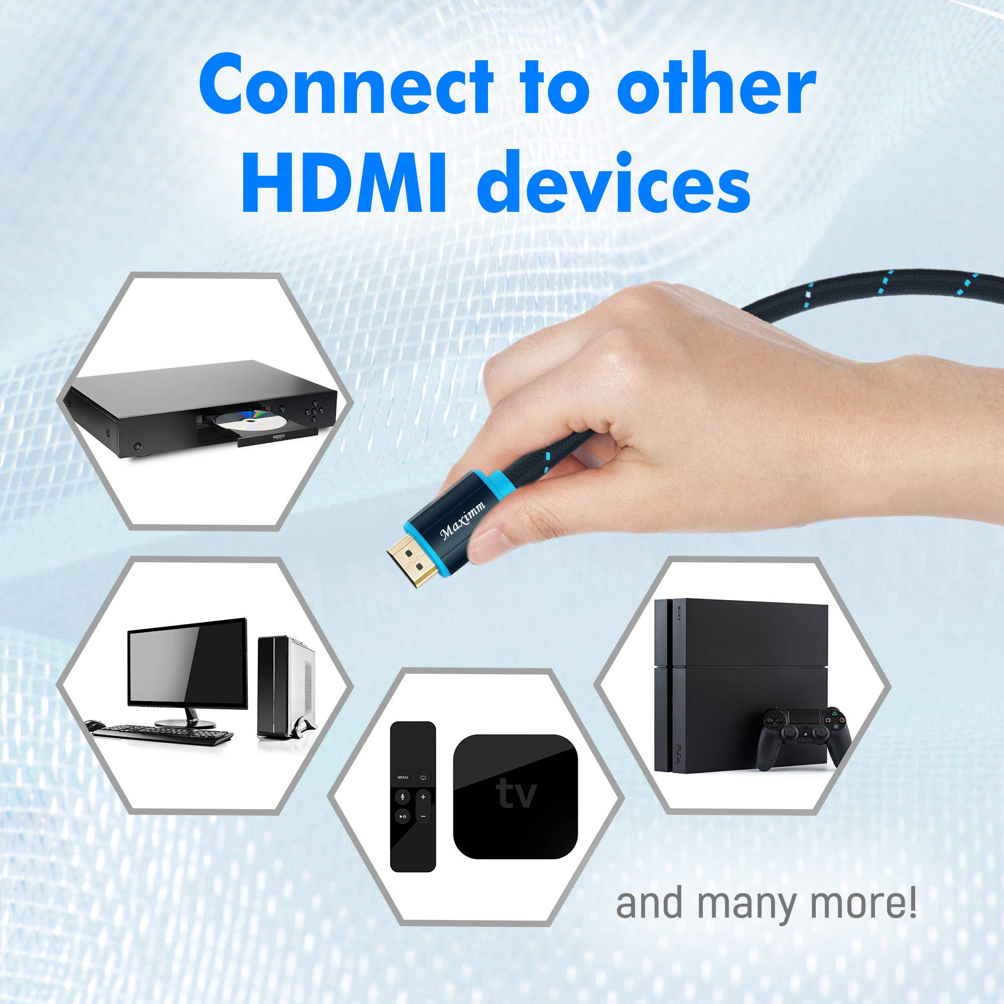 HDMI Cable 4K Ultra HD 10 Foot (5 Pack) Nylon Braided HDMI 2.0 Cable, High Speed 18Gbps 4K60Hz HDR, 3D, 2160p, 1080p, HDCP 2.2, ARC, HDMI Cables for Monitors, HDTV