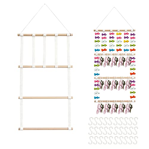 Headband Holder Bow Holder Jewelry Organizer for Girls，Bow Organizer with 30 Pcs S-Hook，Headband Organizer for Hangable Toys,Nursery Closet