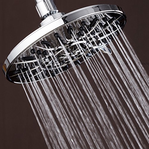 AquaDance Chrome High Pressure 6-Setting, 7" Rainfall Shower Head β Tested to Meet US Quality Standards, Angle-Adjustable, with Tool-Free Installation Finish