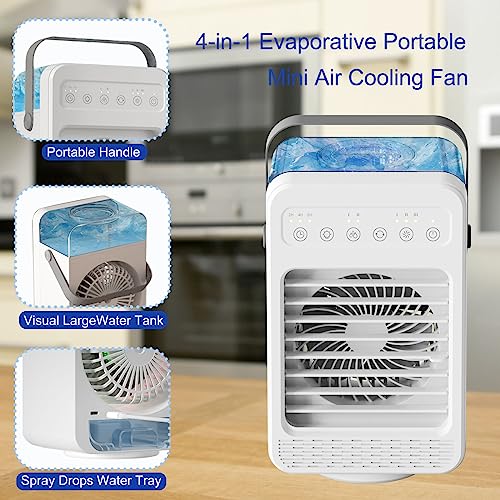 Cesanto Portable Air Conditioner Fan,Mini Personal Air Cooler with 4 Wind Speed,600ML Tank,2/4/6H Timer,120°Oscillating Cooling Fan,Rainbow LED Light,2 Spray,Low Noise,Desktop Office, Home, Bedroom