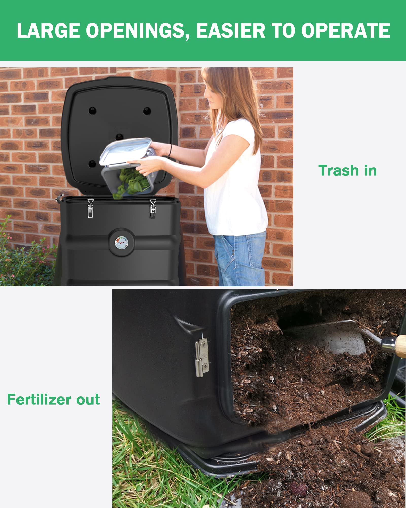 SQUEEZE master Thermal Compost Bin-Large Compost Bin Outdoor-110L /29 Gallon-Insulation Material-Accelerated Composting-Huge Opening-Bottom Liquid Collection-extra shovel