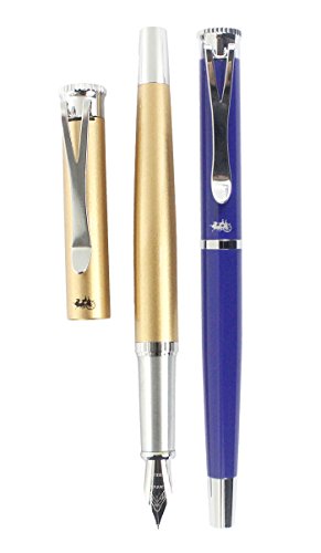 Gullor 2PCS Jinhao Fountain Pen Set Y1, Silver Trim, Medium Nib - Gold & Blue