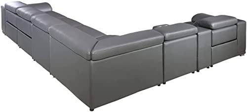 Blackjack Furniture Venice 7 Piece Italian Leather Sectional Sofa with 3-Power Recliners, Adjustable Headrest, Lumbar Support, USB and Wireless Charging Station, Extra Large Storage, 1 Console, Gray