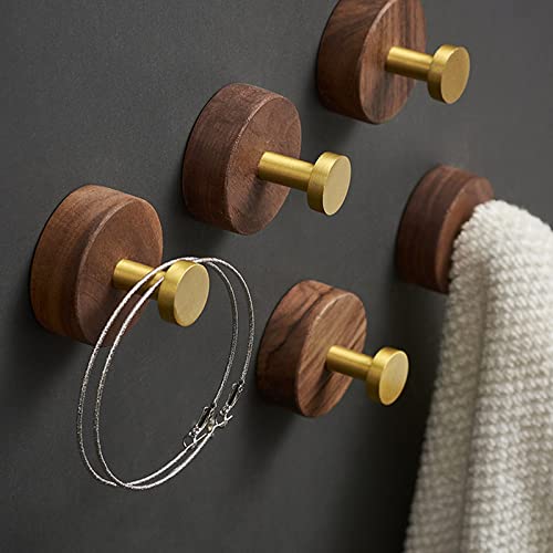 Faotup 2PCS 1.94" Round Walnut Wood Coat Hook Wall,Brown Self Adhesive Wall Hooks Decorative,Wooden Hooks for Hanging,Walnut Hook Wall Mount Wood,1.94×1.94×1.75inches