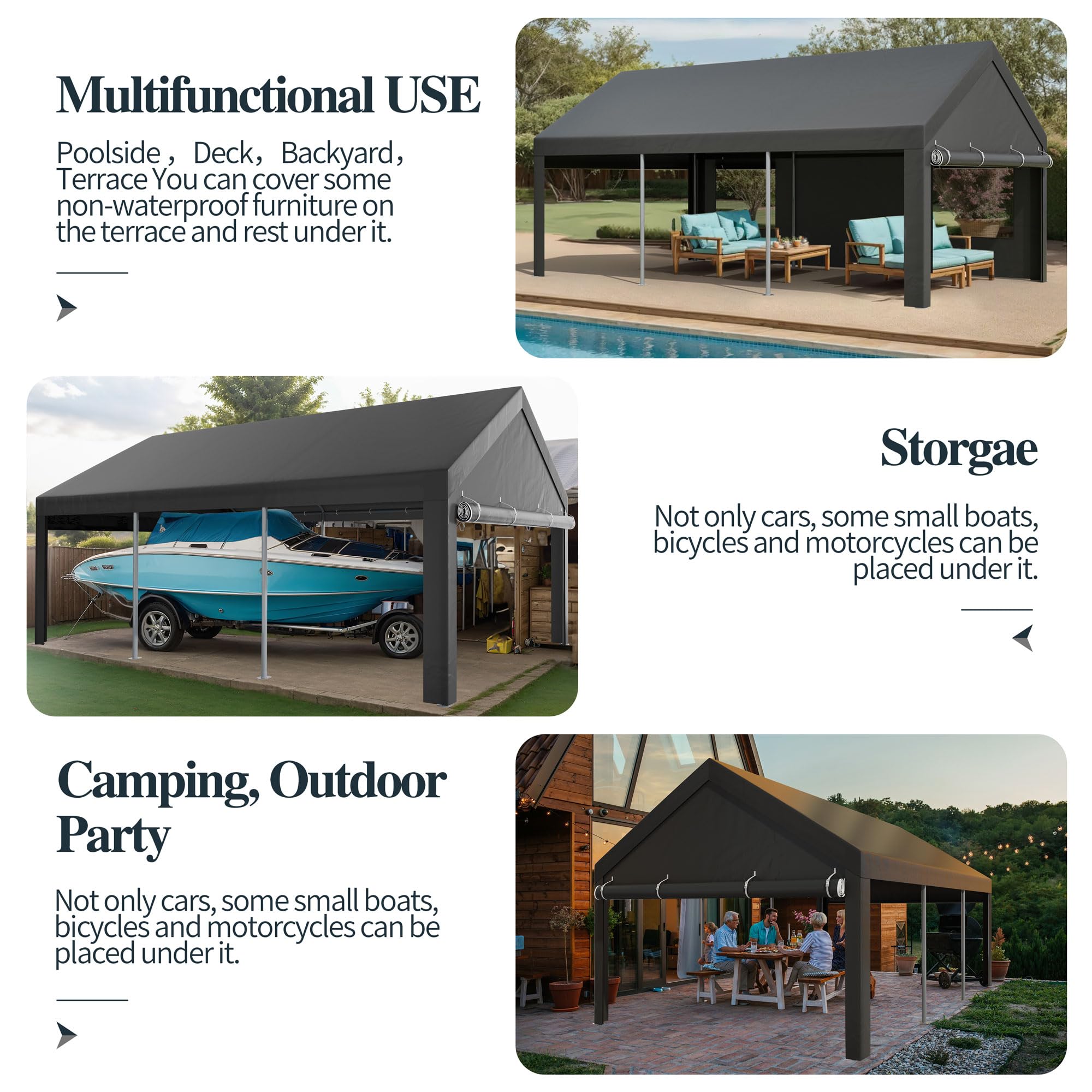 Shintenchi 12x18.5ft Heavy Duty Carport, Portable Garage with Removable Sidewalls, Doors and Ventilated Windows, All-Season Tarp for Car, UV Resistant Waterproof Carport Canopy (Grey)
