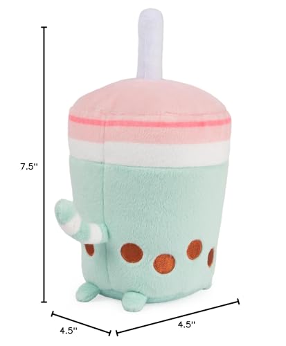 GUND Pusheen Boba Tea Cup Plush Cat Stuffed Animal for Ages 8 and Up, Green/Pink, 6”