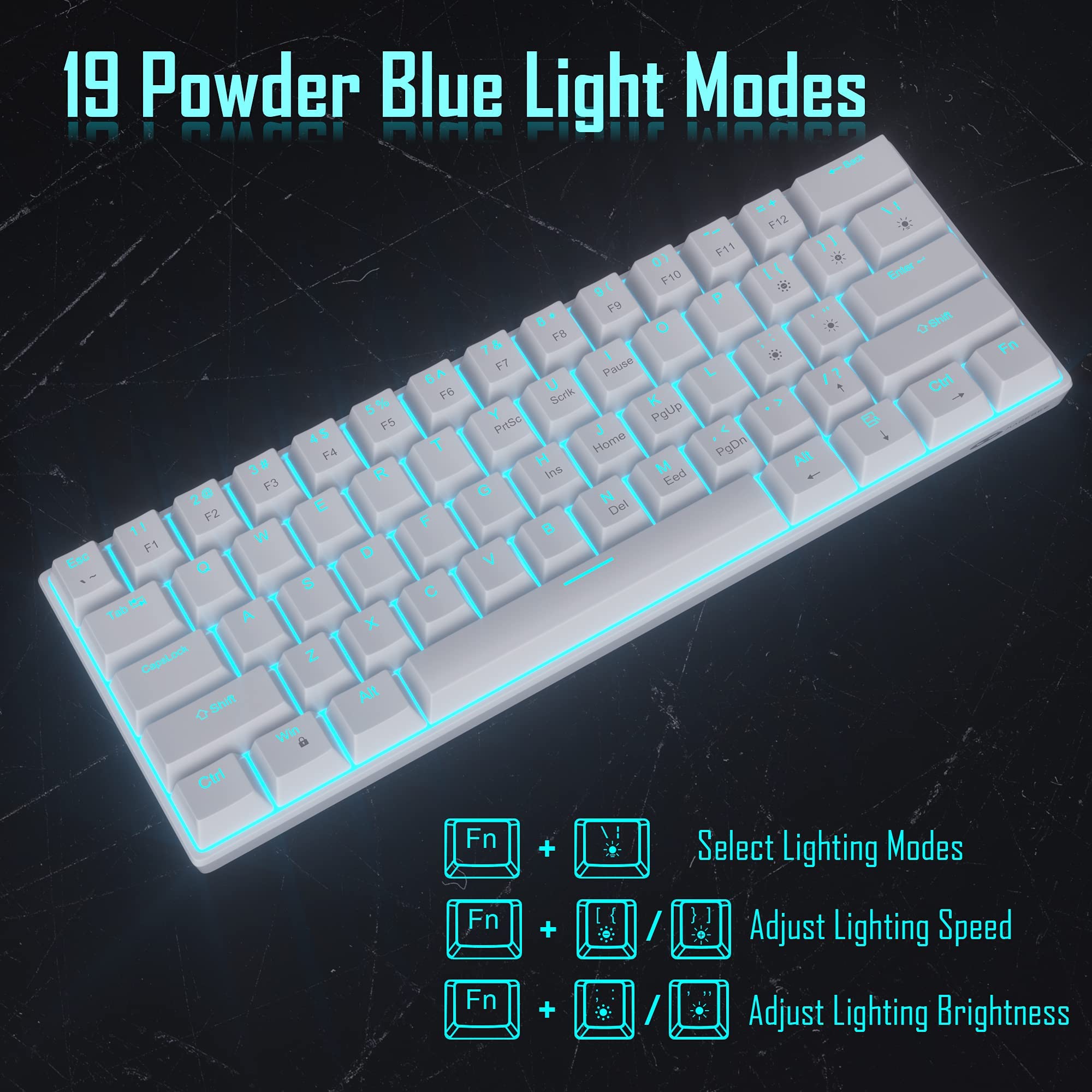 CMUNBBB 60 Percent Mechanical Gaming Keyboard, White Gaming Keyboard with Red