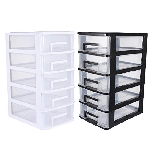 SAFIGLE Mini Plastic Drawers Organizer 5 Drawer Storage Organizer Plastic Storage Bins with Drawers Space Saving Small Plastic Drawers for Crafts Small Tools Sationary and Hardware