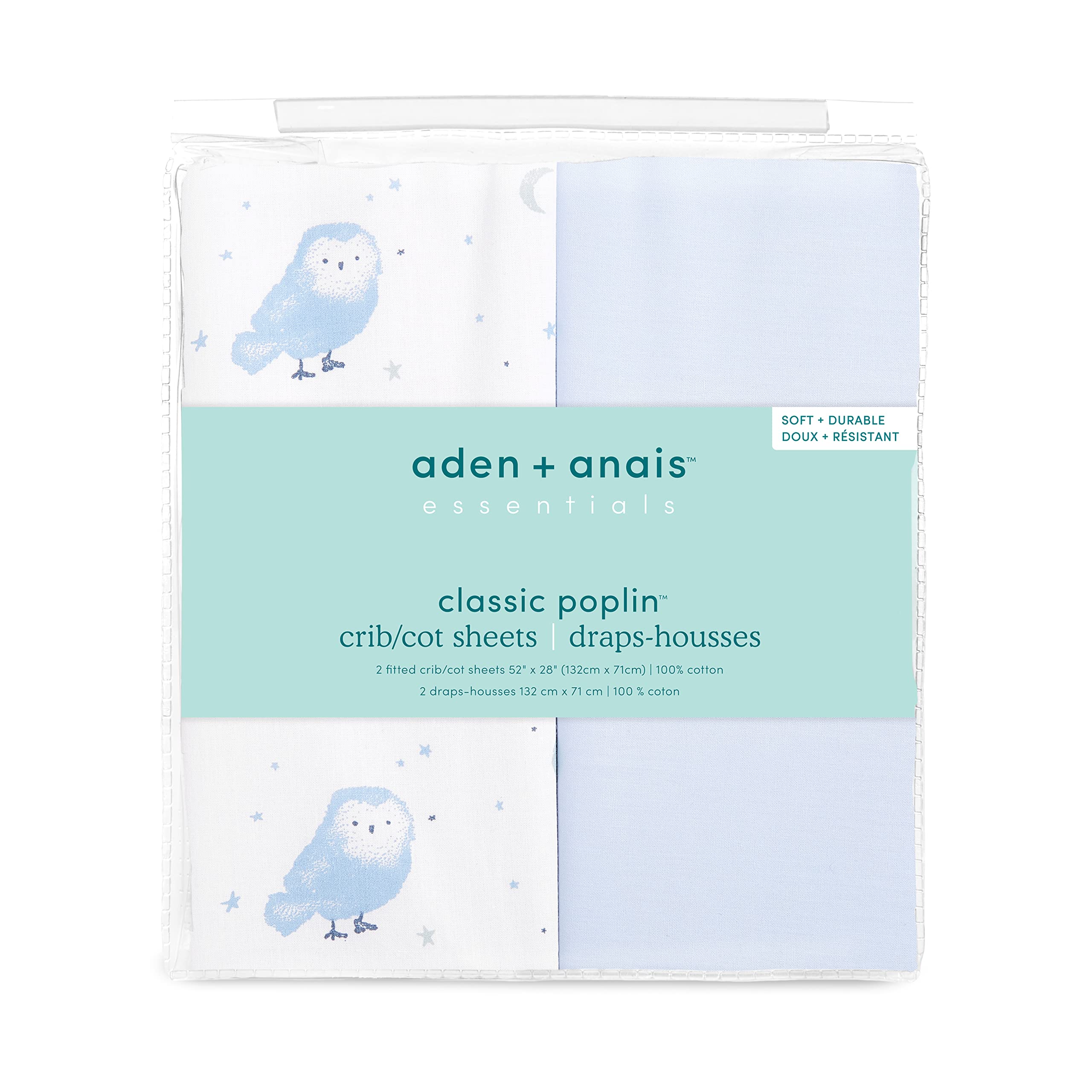 aden + anais Essentials 3-Piece Bedding Set and 2-Pack Poplin Crib Sheets, Time to Dream