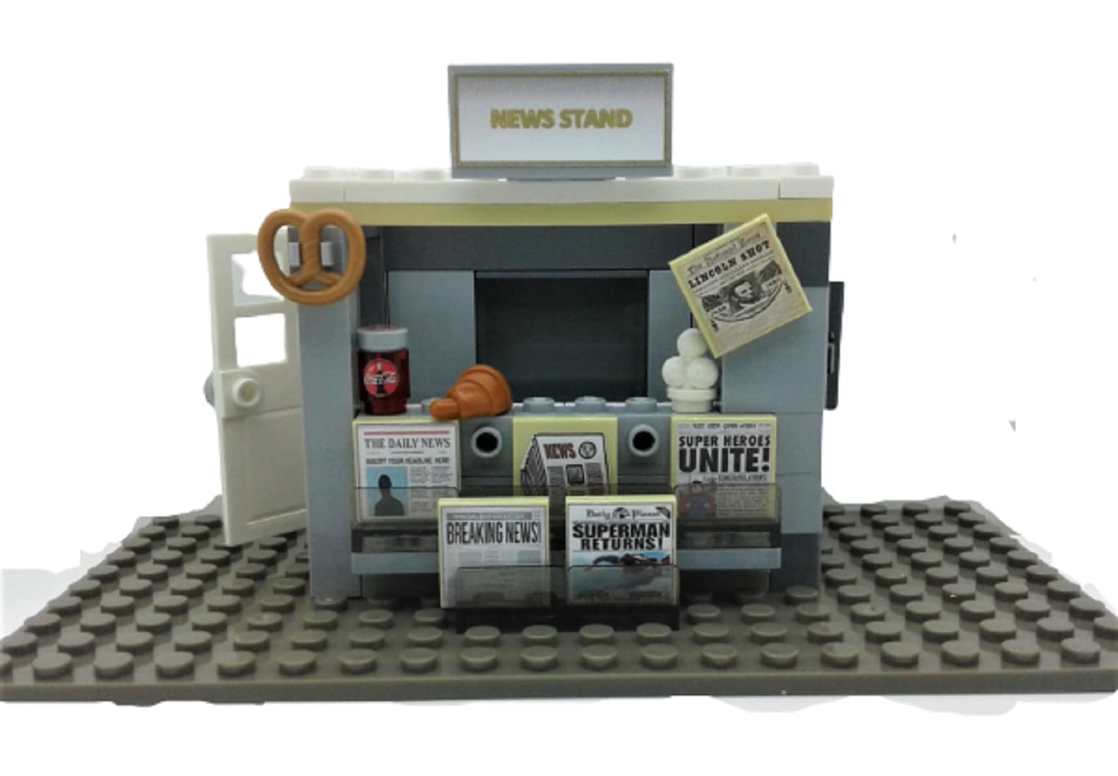 Building Bricks Toys Blocks Newsstand & Fast-Food Ice Cream Corner-Compatible with All Brands-MOC Minifigure City Town Village AFOL 10x20 Baseplate